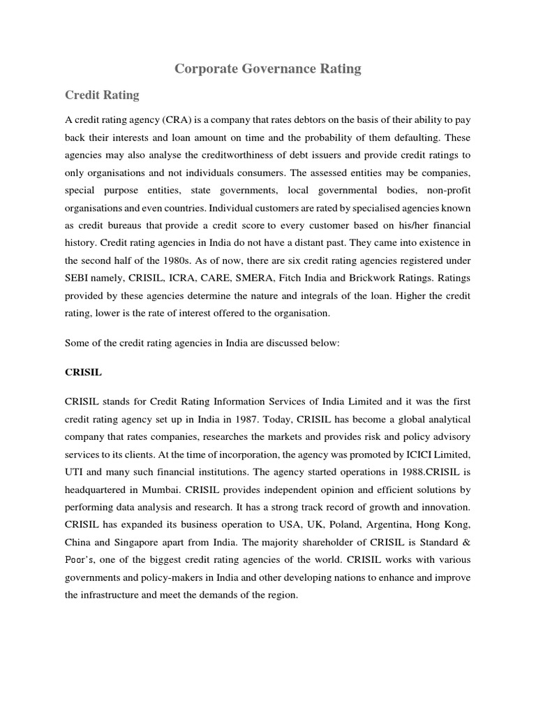 Understanding Corporate Governance Ratings | PDF | Credit Rating Agency ...