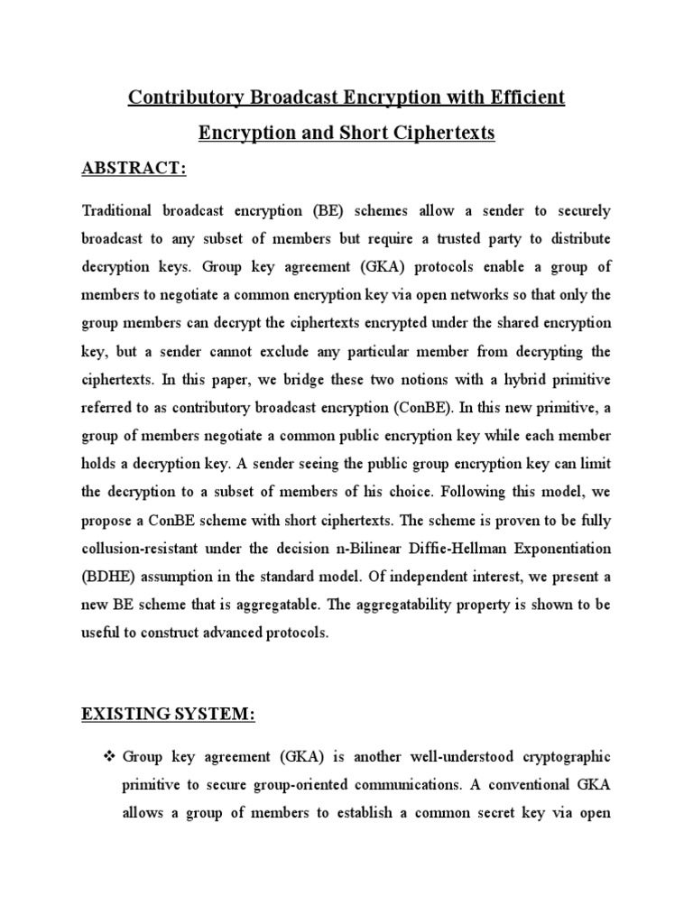 Contributory Broadcast Encryption With Efficient Encryption and Short Ciphertexts | PDF ...