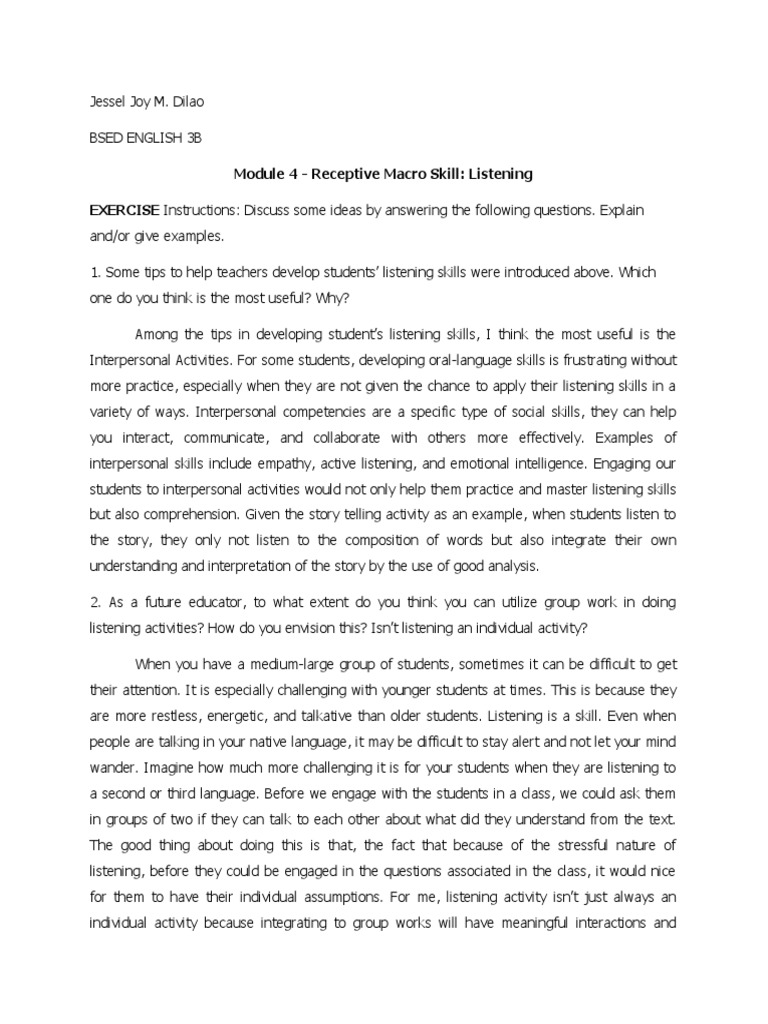 Module 4 - Receptive Macro Skill: Listening EXERCISE Instructions ...