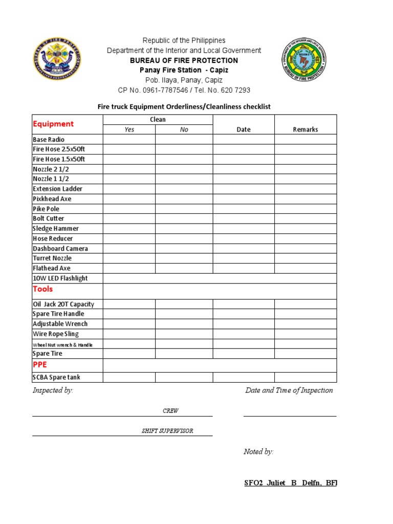 Checklist For Fire Truck | PDF