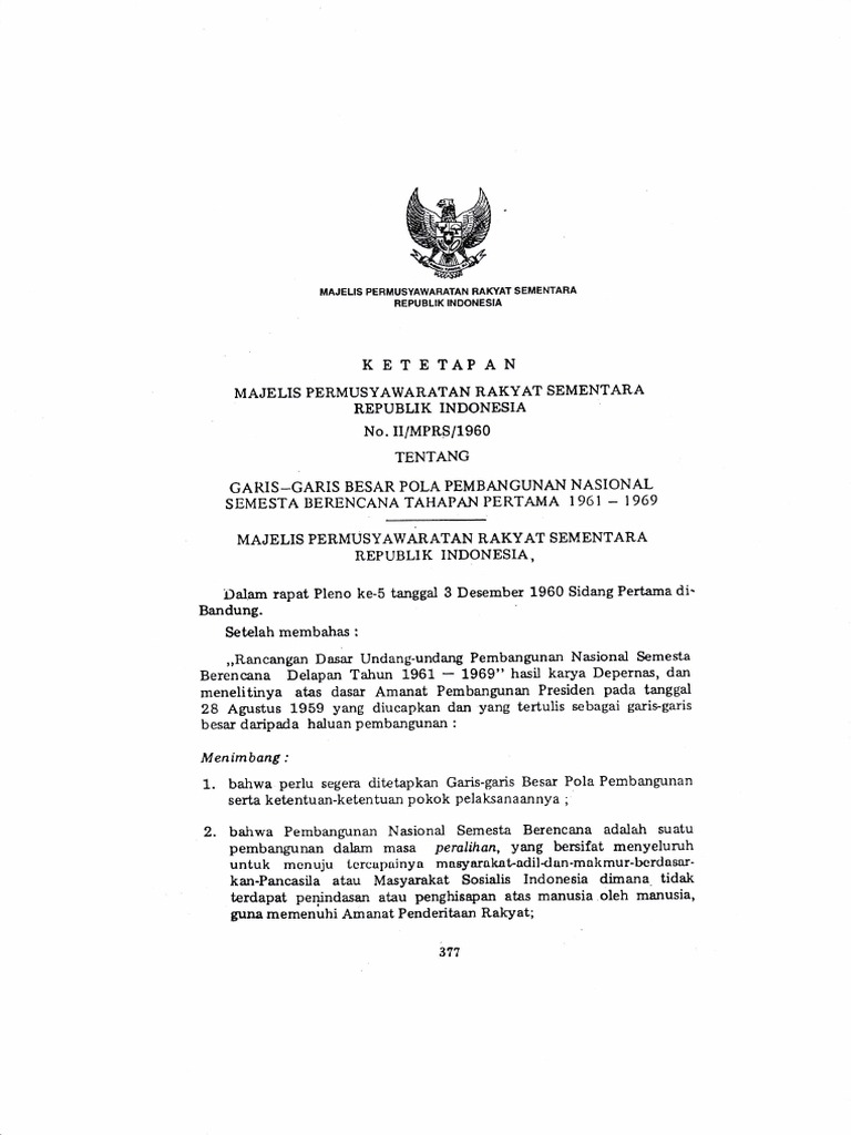 TAP MPRS No - II Tahun 1960 TTG Garis2 Besar Pola Pembangunan Tahap ...