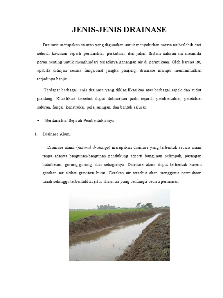 Jenis-Jenis Drainase dan Klasifikasinya | PDF