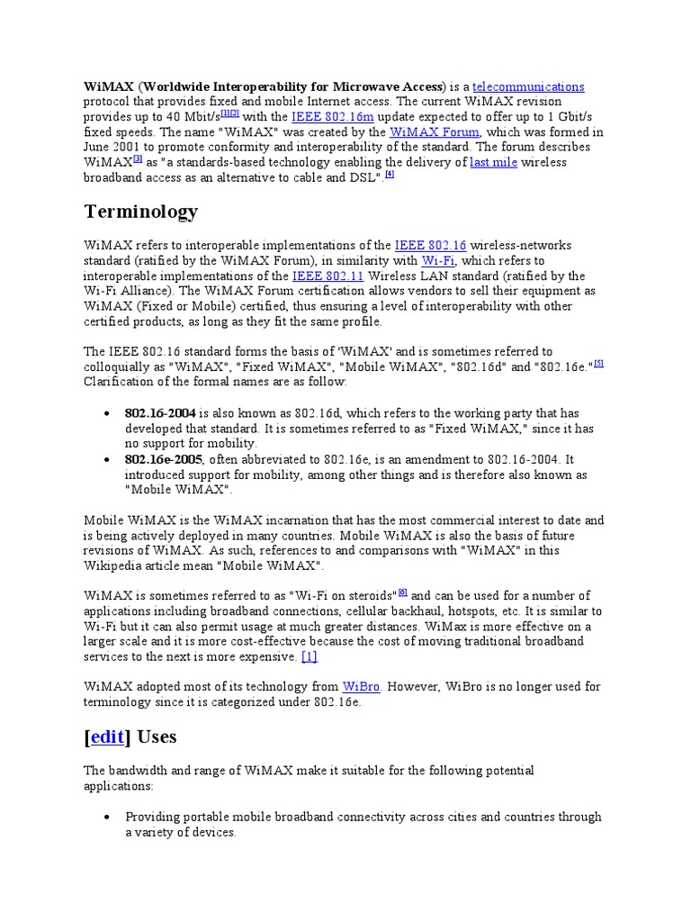 Terminology: Wimax (Worldwide Interoperability For Microwave Access) Is ...