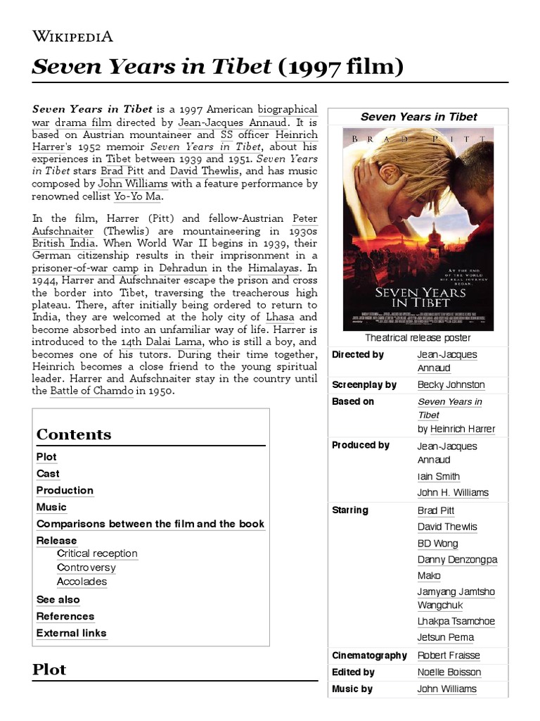 Seven Years in Tibet (1997 Film) - Wikipedia | PDF
