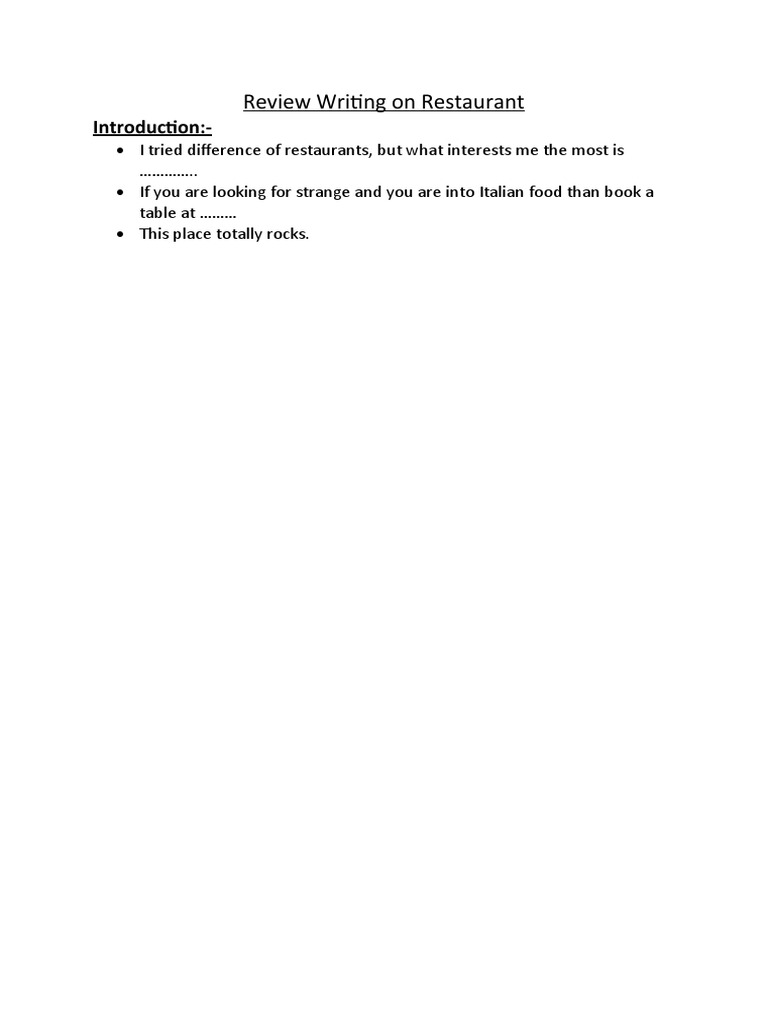 Review Writing On Restaurant | PDF