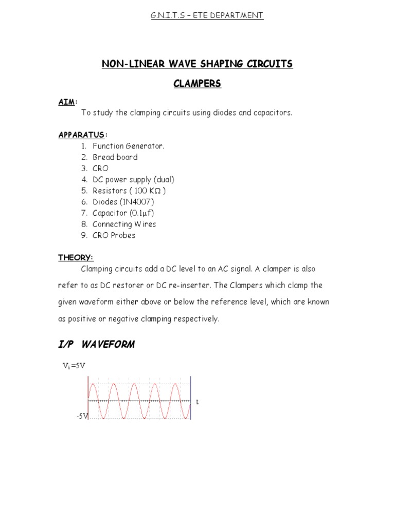 Non-Linear Wave Shaping Circuits Clampers | PDF | Electrical Network | Force