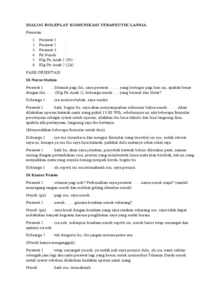Dialog Roleplay Komunikasi Terapeutik Lansia | PDF