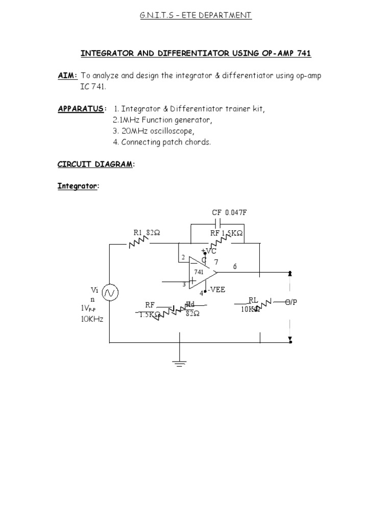 Integrator and Differentiator | PDF | Amplifier | Operational Amplifier