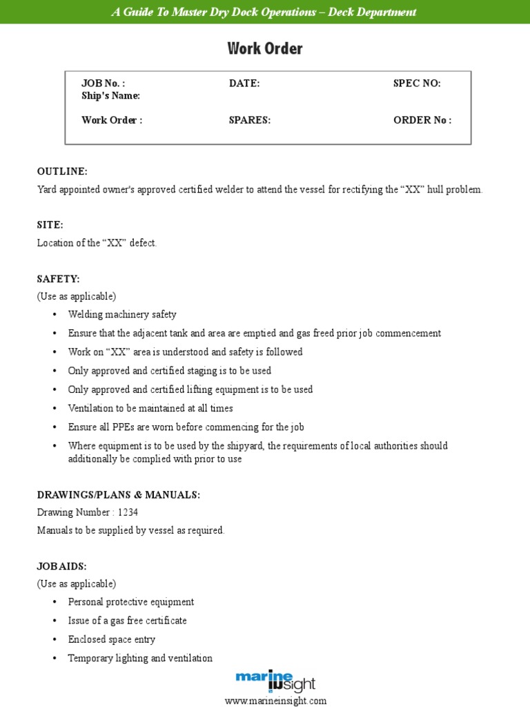 Checklist To Master Dry Dock Operations - Deck Department (Work Order ...