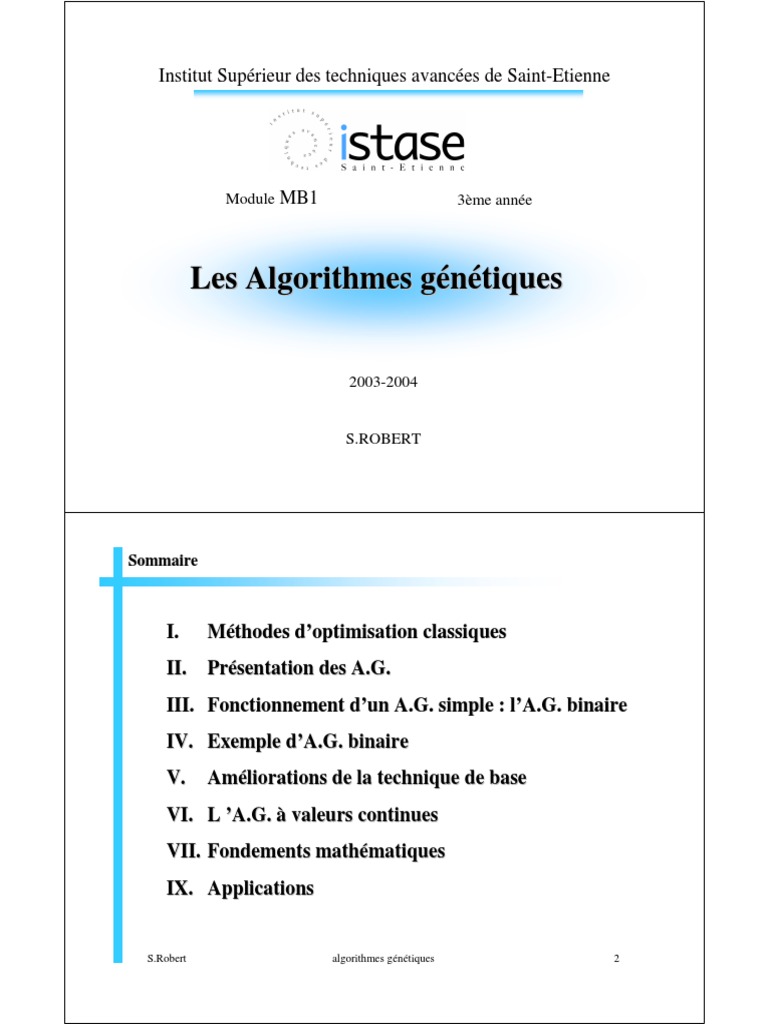 Cours Les Algorithmes Génétiques | PDF | Algorithme génétique | Optimisation mathématique