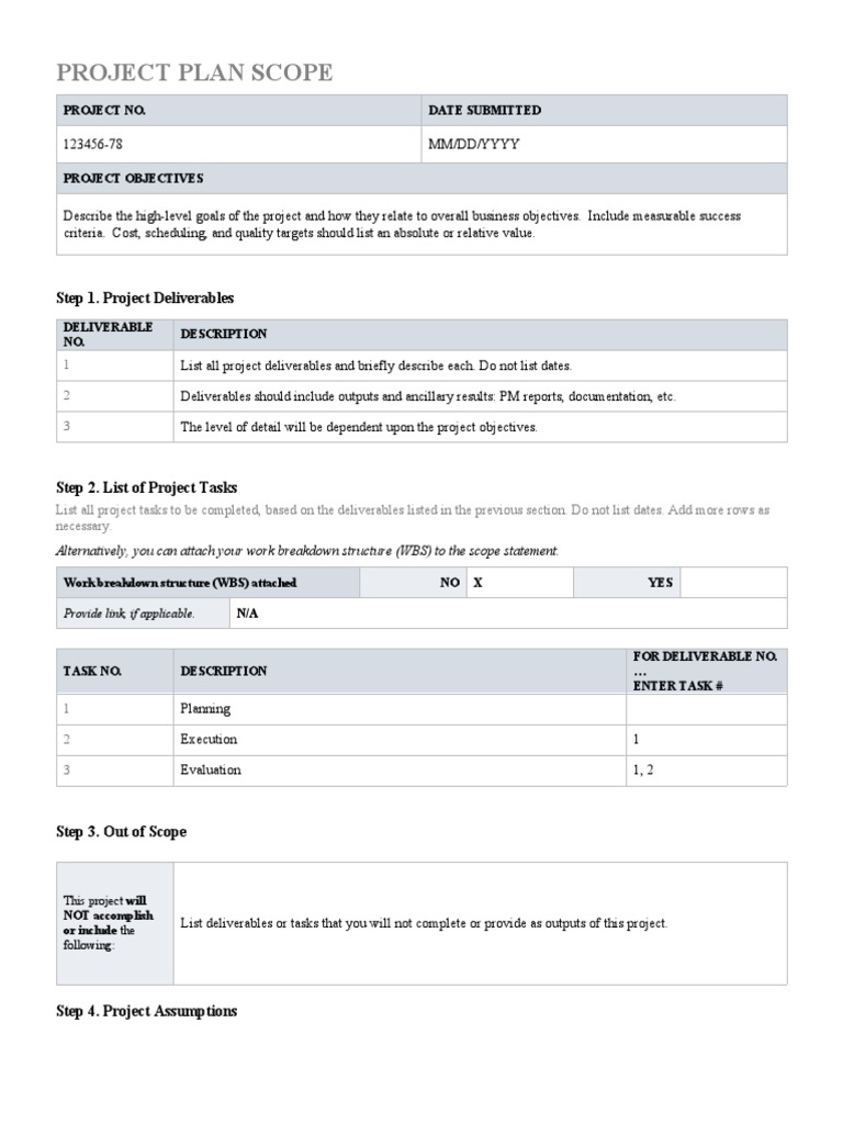 Project Plan Scope. Template | PDF | Project Management | Business