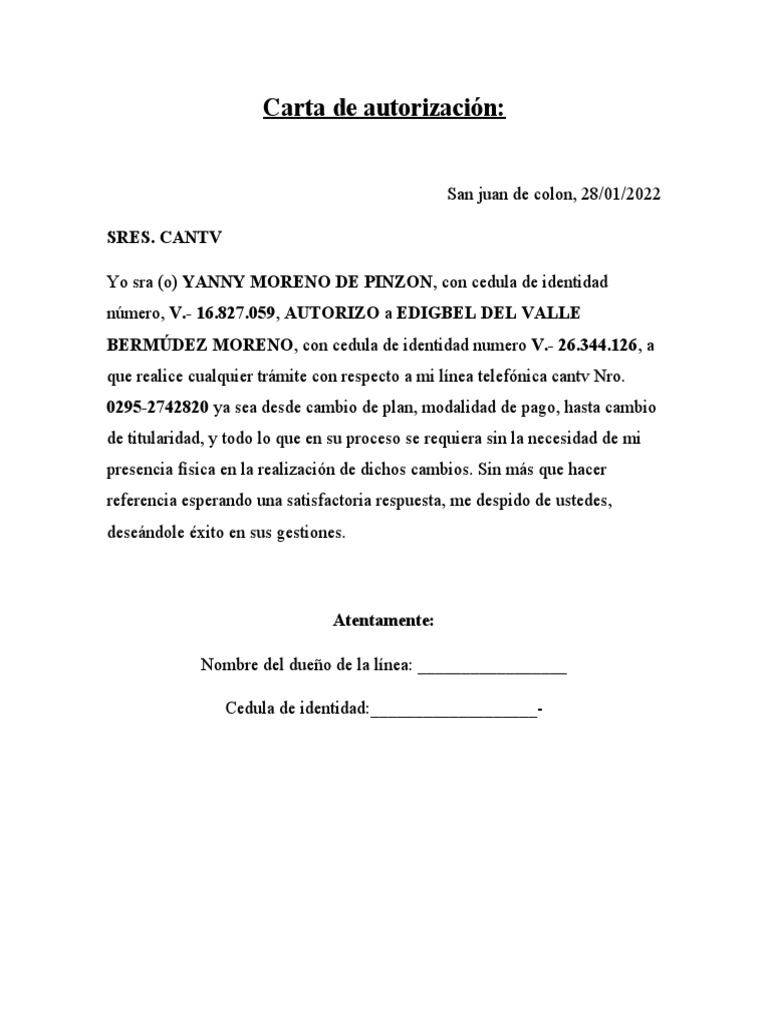 Carta de Autorización Cantv | PDF