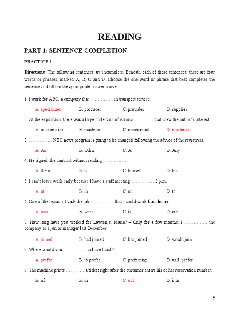 07.C. Sentence Completion | PDF | Adverb | Adjective