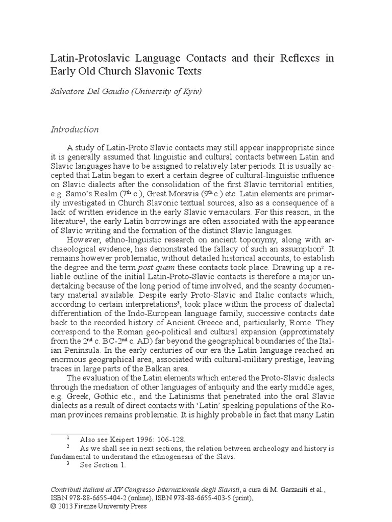 Latin-Protoslavic Language Contacts and Their Reflexes in Early Old ...