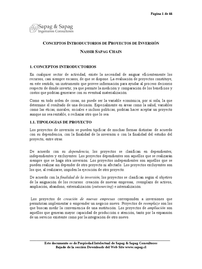 Sapag, Conceptos Introductorios de Proyectos de Inversion | PDF | Producto (Negocio) | Mercado ...