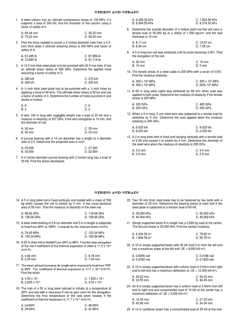 Stress Strain Problems | PDF