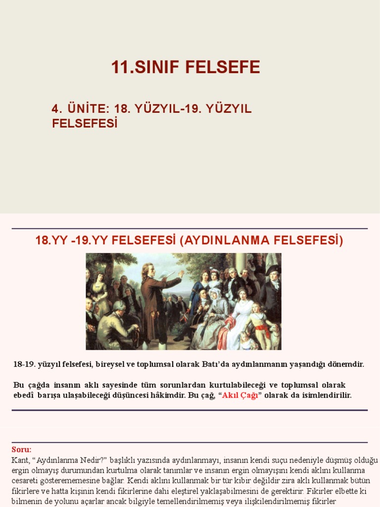 11.sinif Felsefe 18 19. Yuzyil Felsefesi Ders Notlari Ve Calisma Sorulari | PDF