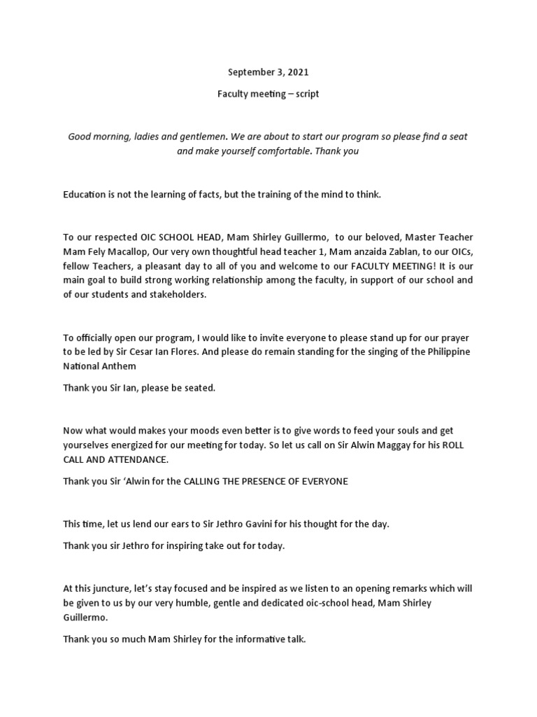 Good Morning, Ladies and Gentlemen. We Are About To Start Our Program ...