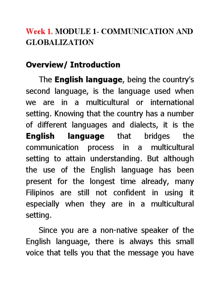 Week 1.: Module 1-Communication and Globalization Overview ...