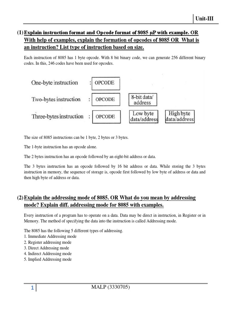 Unit - 3 8085 Instruction Set | PDF | Computer Hardware | Manufactured Goods