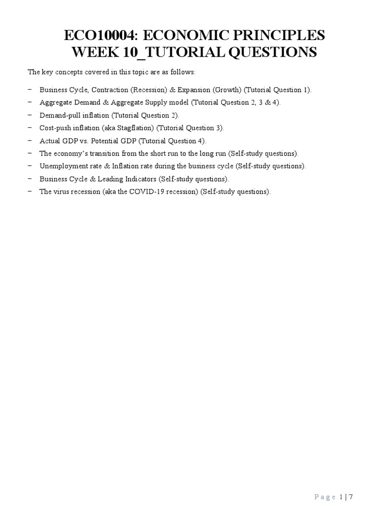 Week 10 - Tutorial Questions | PDF | Recession | Inflation