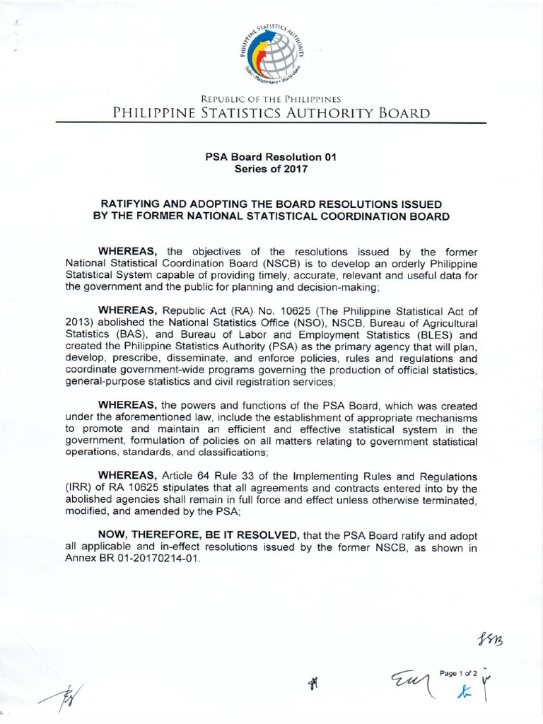 Psa Board Reso 01 2017 | PDF