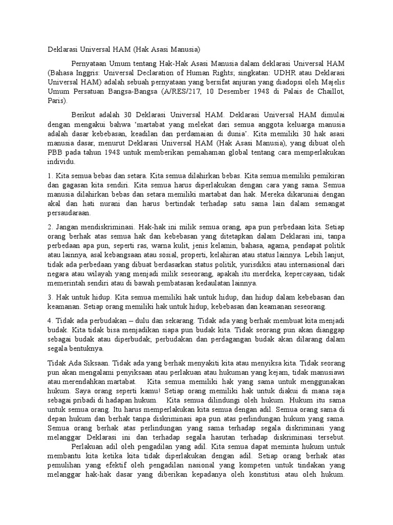 30 Hak Dasar dalam Deklarasi HAM | PDF