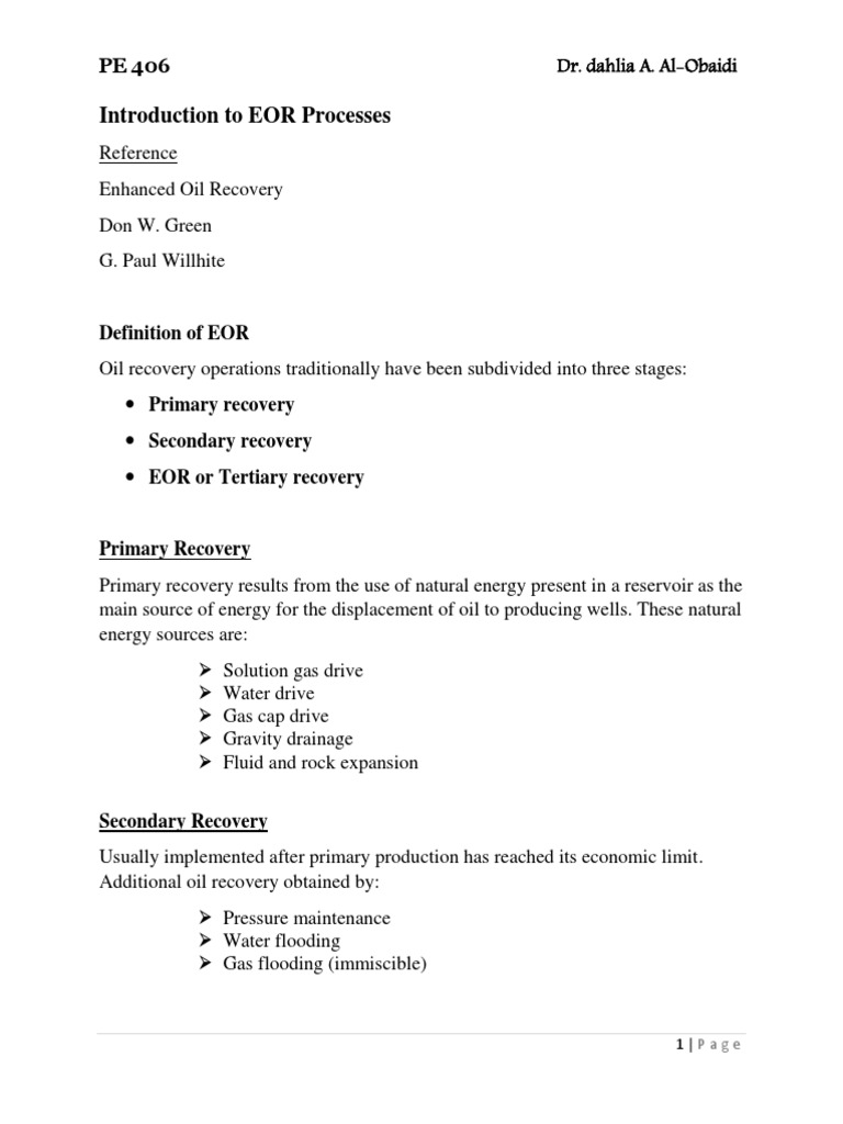 Introduction To EOR Processes | PDF | Enhanced Oil Recovery ...