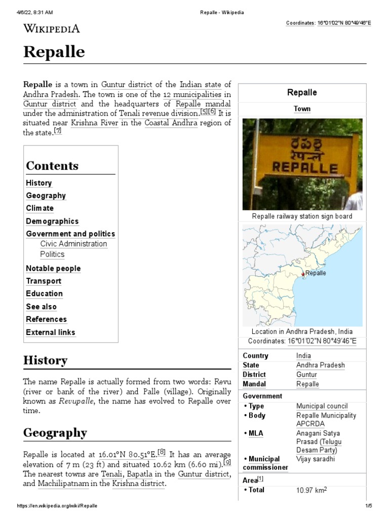 Repalle: Repalle Is A Town in Guntur District of The Indian State of | PDF