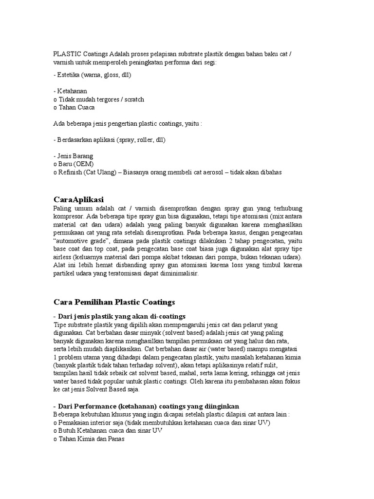 PLASTIC Coatings Adalah Proses Pelapisan Substrate Plastik Dengan Bahan ...