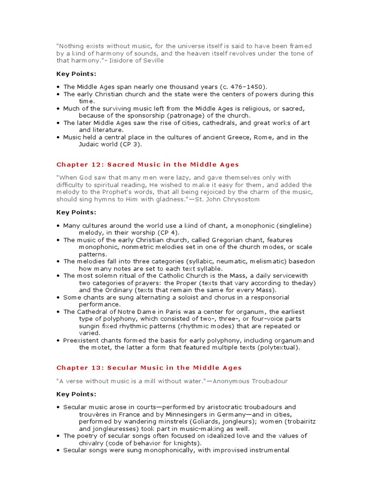 Key Points:: Chapter 12: Sacred Music in The Middle Ages | PDF ...