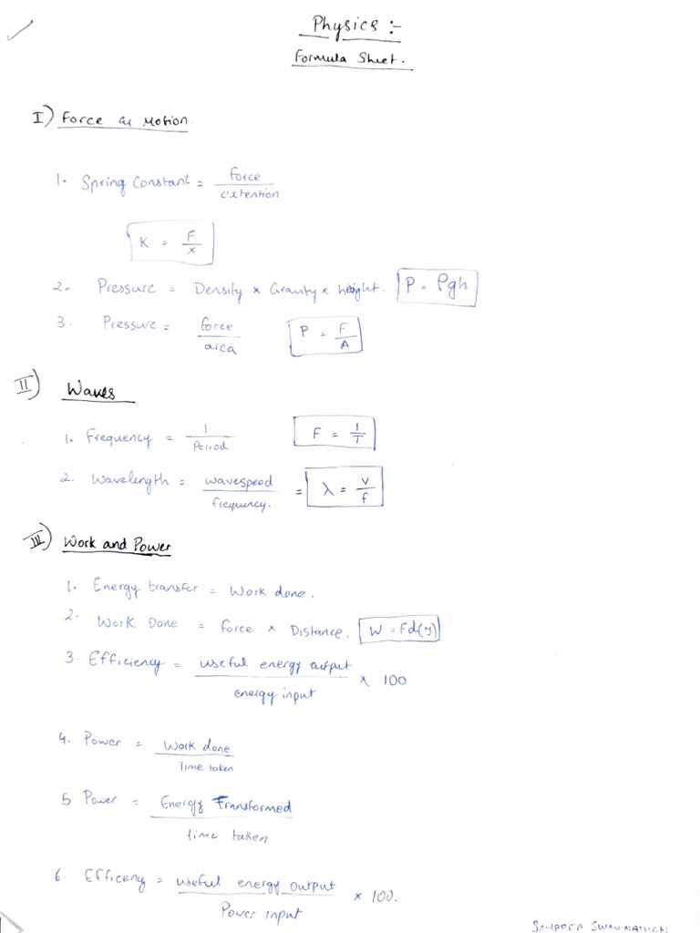 Physics Formula Sheet | PDF