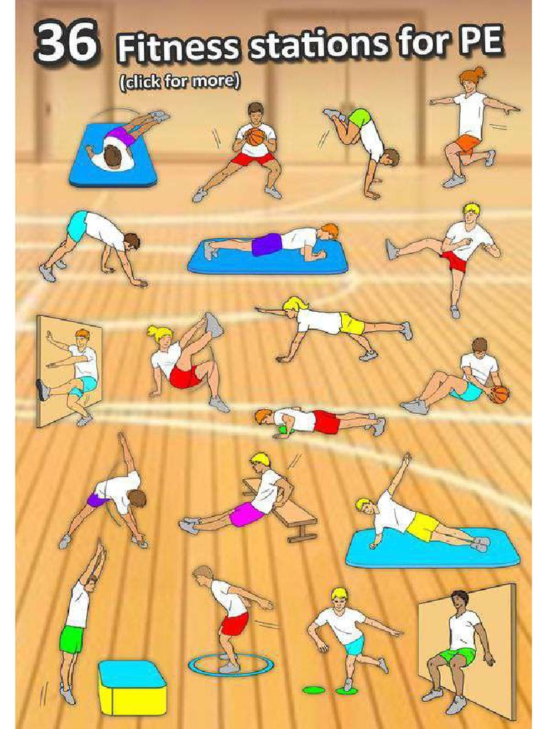 Fitness Circuit Station Cards - 36 PE Activities For Elementary ...