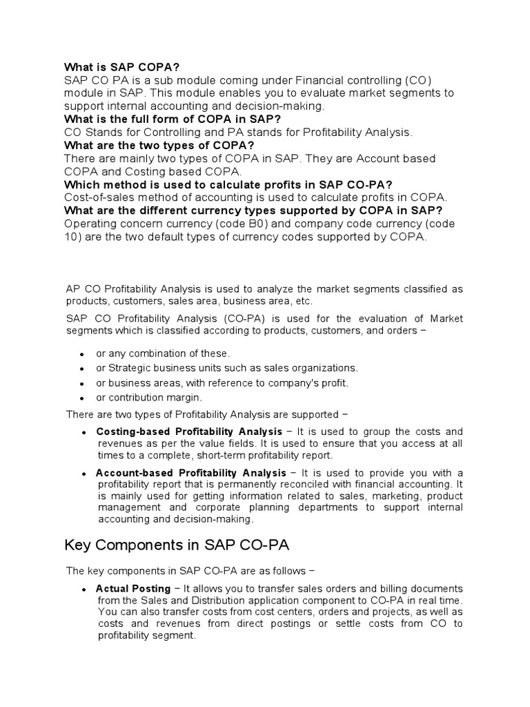 What Is SAP COPA?: Key Components in SAP CO-PA | PDF | Data | Function ...