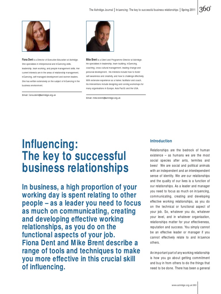 Influencing: The Key To Successful Business Relationships | PDF | Body ...