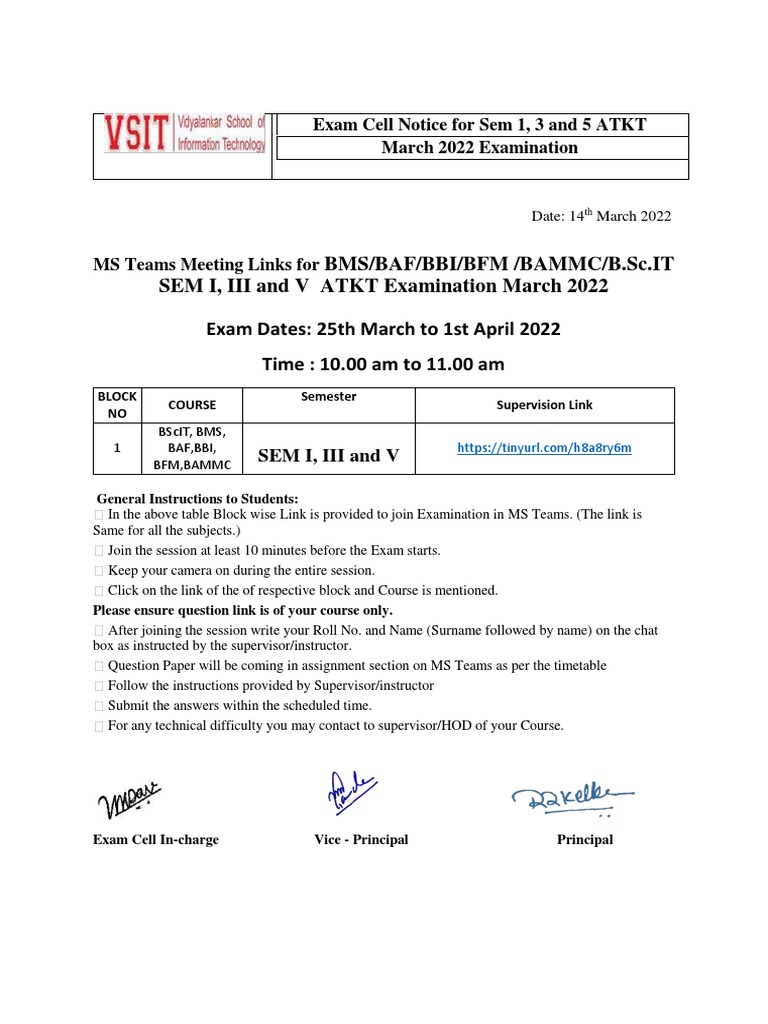 Student Notices For Sem 1, 3 and 5 ATKT March 2022 Examination | PDF