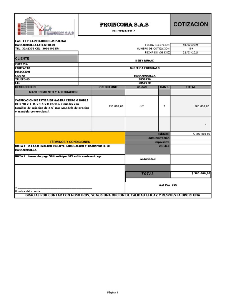 Formato de Cotizacion Con Base AIU | PDF