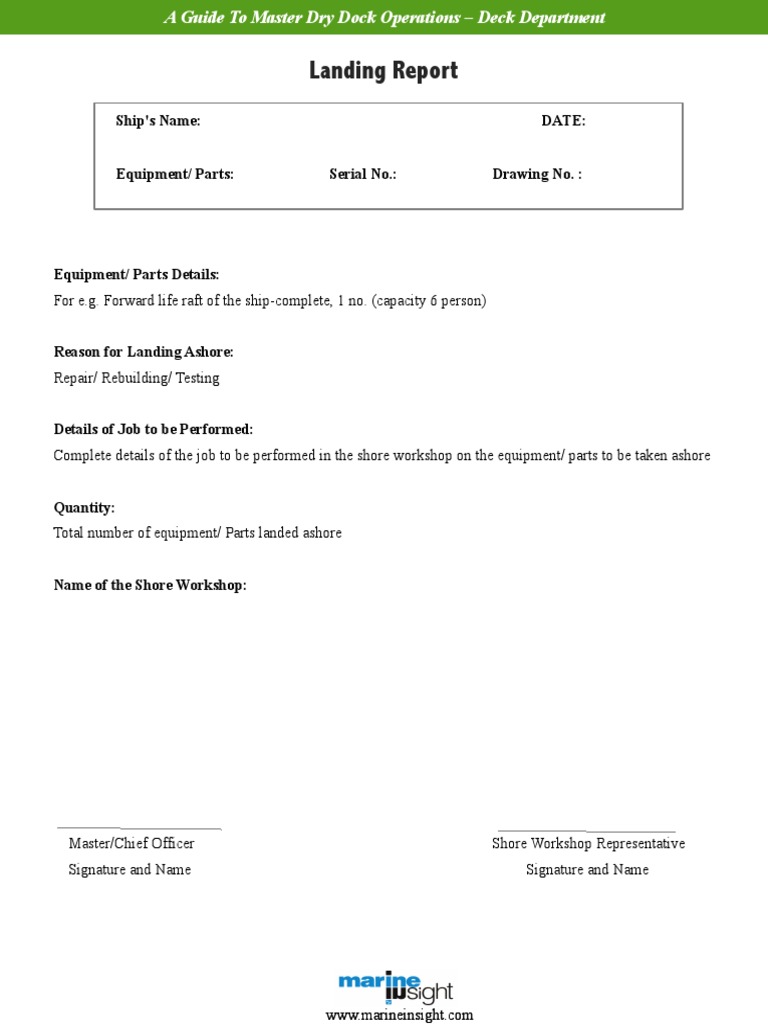 ChecklistTo Master Dry Dock Operations - Deck Department (Landing ...