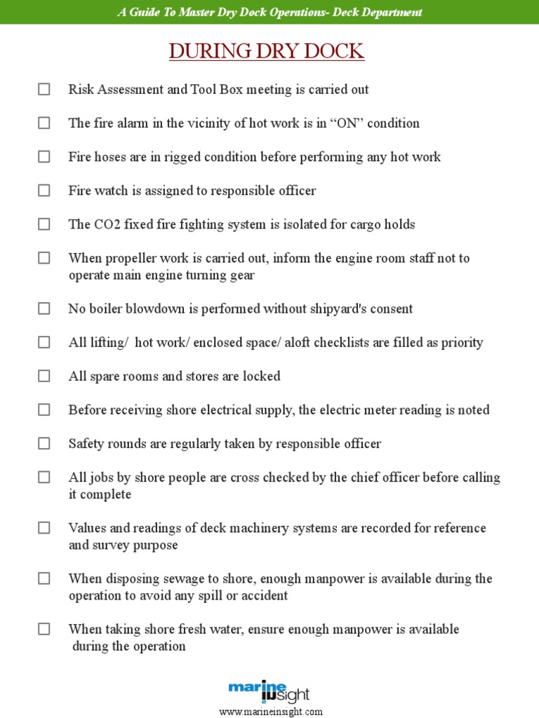 Dry Dock Operations Safety Checklist | PDF | Ships | Watercraft