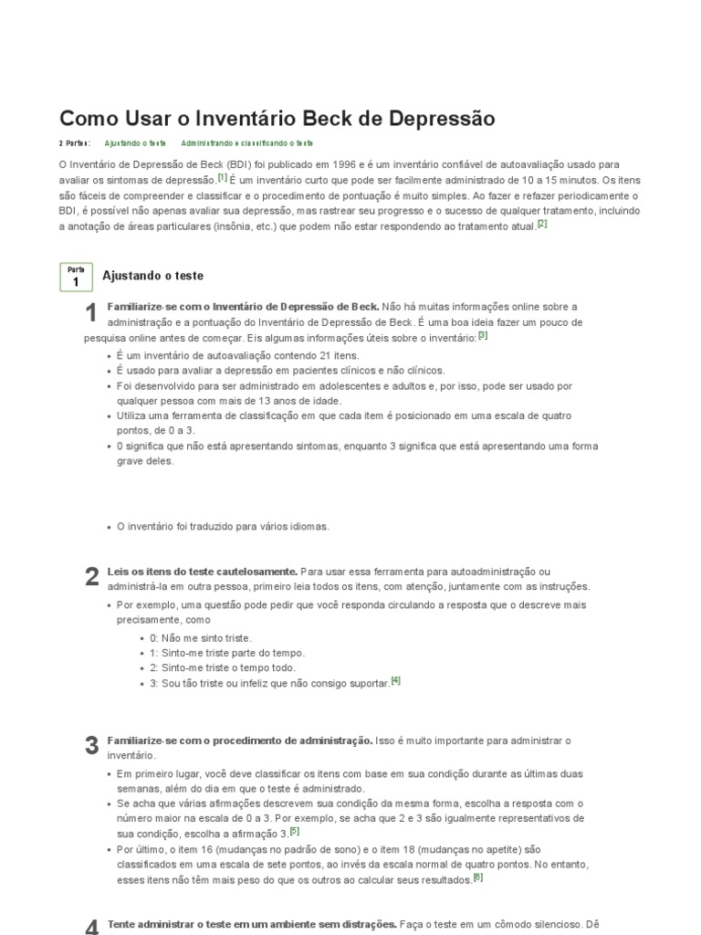 Como usar o BDI para avaliar depressão | PDF | Depressão | Doenças e ...