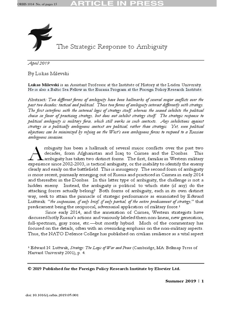 The Strategic Response To Ambiguity | PDF | Annexation Of Crimea By The ...