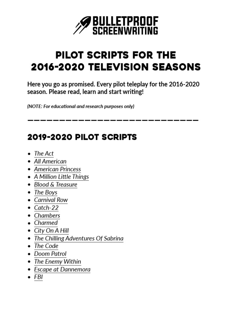 Pilot Scripts For The 2016-2020 Television Seasons | PDF