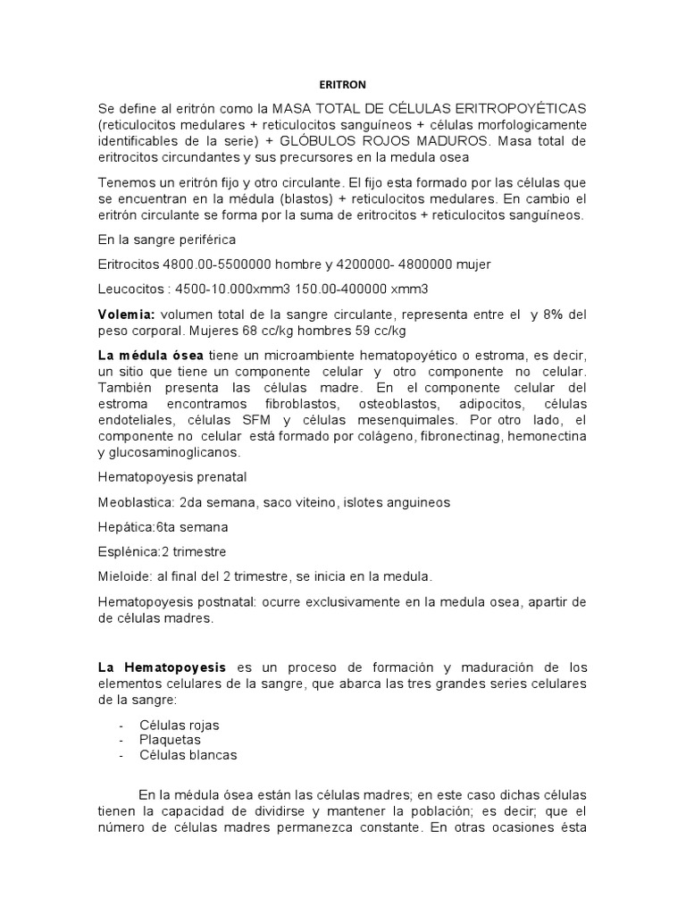 ERITRON | PDF | Glóbulo rojo | Hematopoyesis