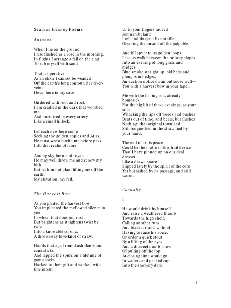 Selected Seamus Heaney Poems | PDF | Virgil | Poetry