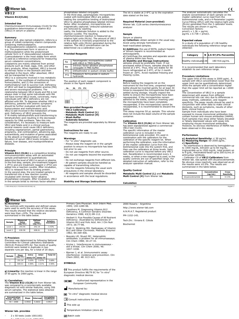VIT B12 Reagent - CLIA Series v.1 | PDF | Vitamin B12 | Anemia