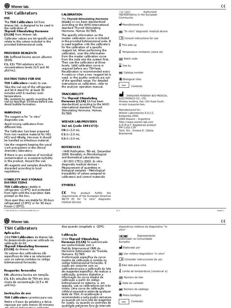 TSH Calibrators for CLIA Calibration | PDF | Thyroid Stimulating Hormone