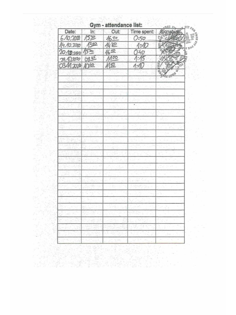 Gym - Attendance List | PDF