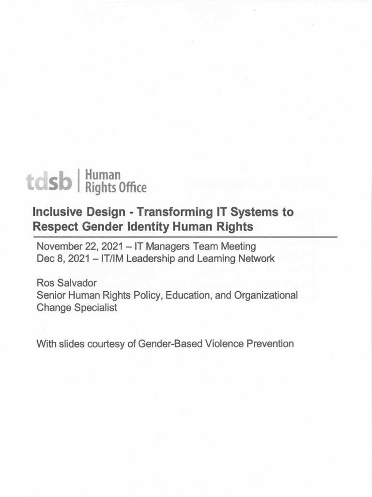 TDSB - Transforming IT Systems To Respect Gender Identity Human Rights ...