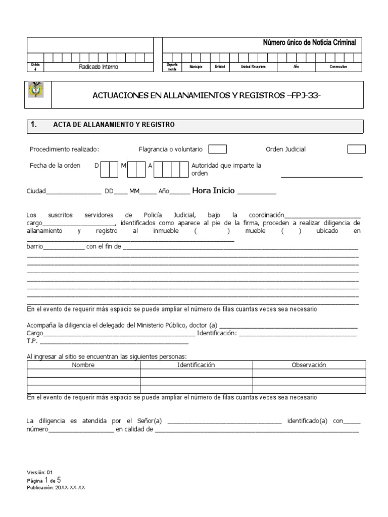 FPJ-33 Nuevo Actuaciones en Allanamientos y Registros | PDF