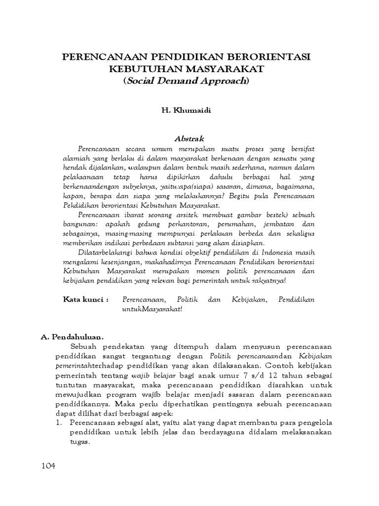 Social Demand Approach: Perencanaan Pendidikan Berorientasi Kebutuhan ...